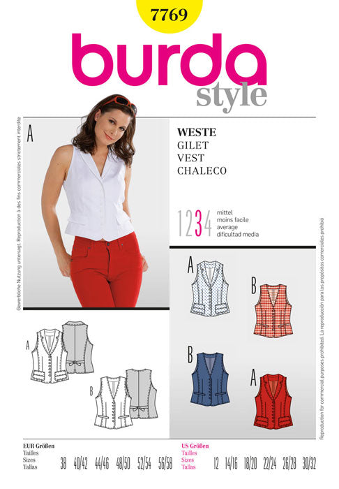 Misses Waistcoat Burda Sewing Pattern No. 7769. Size 12 to 32. – Sew ...