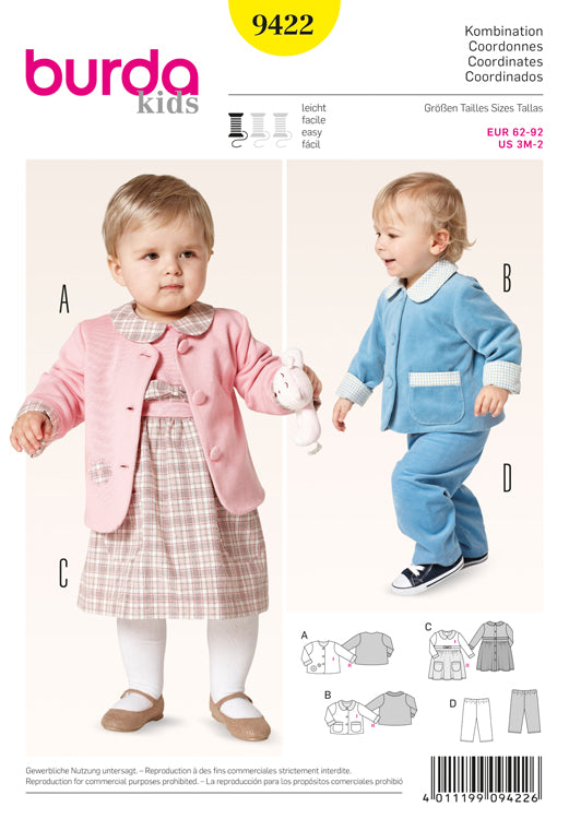 Toddler Jackets‚ Dress and Pull-On Trousers Burda Pattern No. 9422. Ag ...