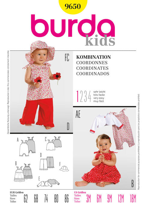 Baby Separates Burda Sewing Pattern No. 9650. Age 3 months to 18 month ...